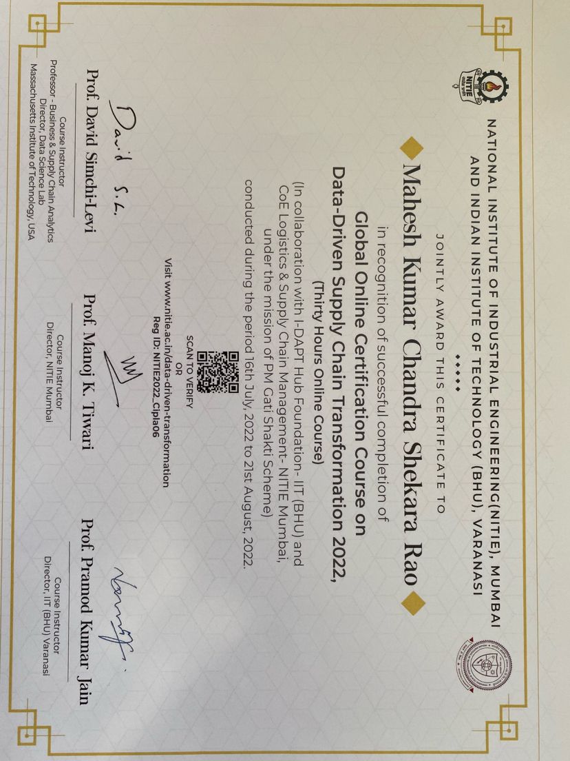 Mahesh Kumar C Rao on LinkedIn: Happy to share that I have completed ... Mahesh Kumar C Rao on LinkedIn: Happy to share that I have completed ...
