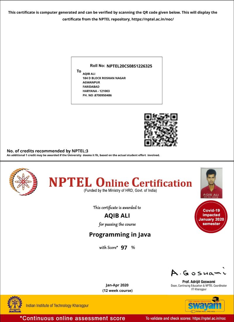 Aqib Ali on LinkedIn: #java #nptel #programming Aqib Ali on LinkedIn: #java #nptel #programming
