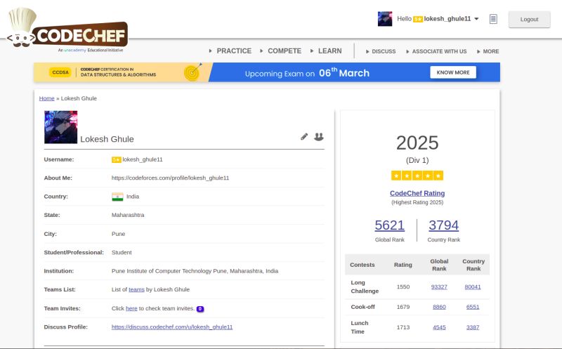 Lokesh Ghule on LinkedIn: #cp #codechef #codeforces #achievement #5star ... Lokesh Ghule on LinkedIn: #cp #codechef #codeforces #achievement #5star ...