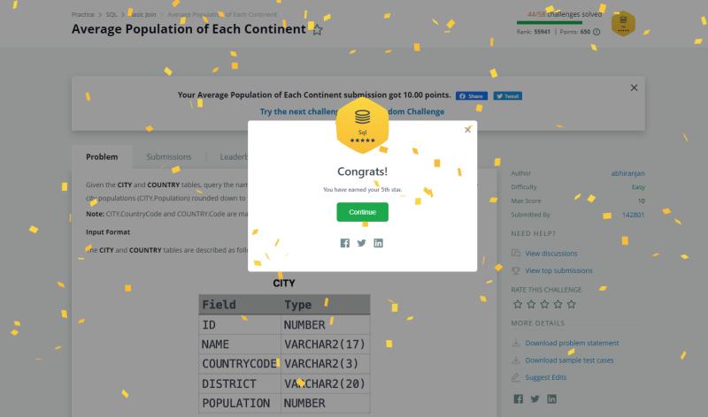 Mehak Bansal on LinkedIn: #hackerrank #sql #goldbadge #mysql Mehak Bansal on LinkedIn: #hackerrank #sql #goldbadge #mysql