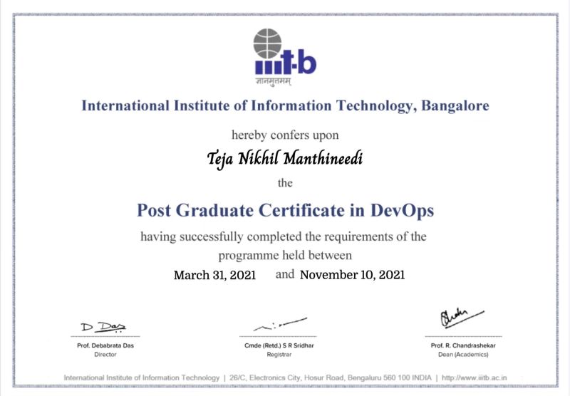 Nikhil Manthineedi on LinkedIn: #devops #upgrad #certification #aws # ... Nikhil Manthineedi on LinkedIn: #devops #upgrad #certification #aws # ...