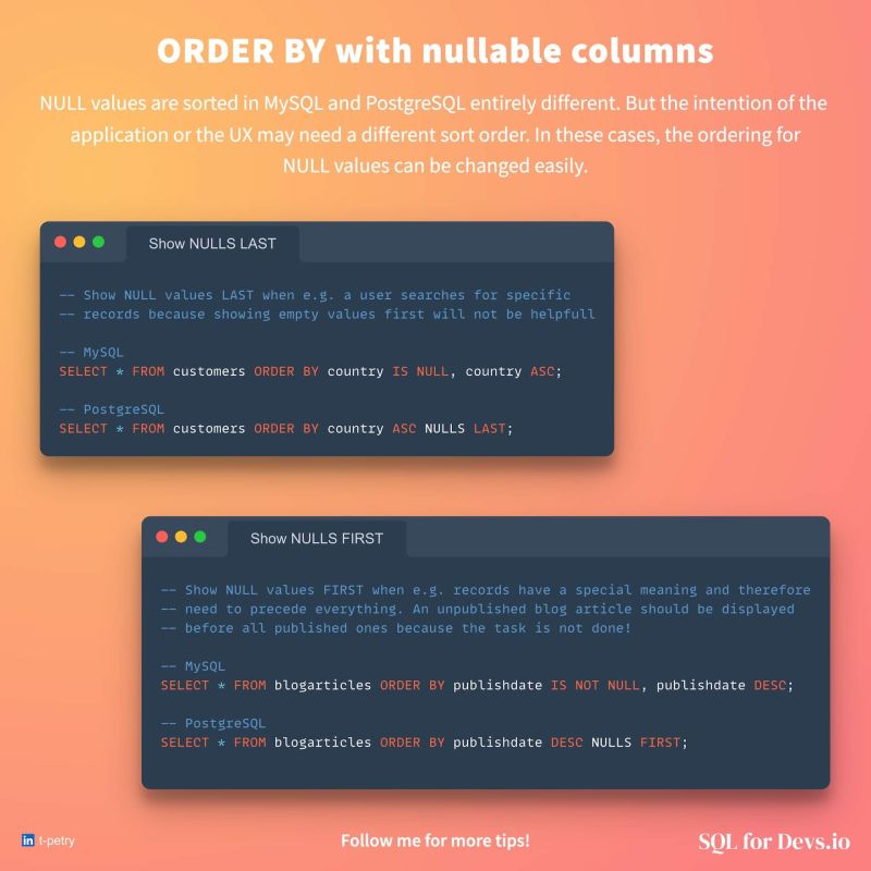 Tobias Petry on LinkedIn: ⚡️ Database Tip Sorting on nullable columns ... Tobias Petry on LinkedIn: ⚡️ Database Tip Sorting on nullable columns ...