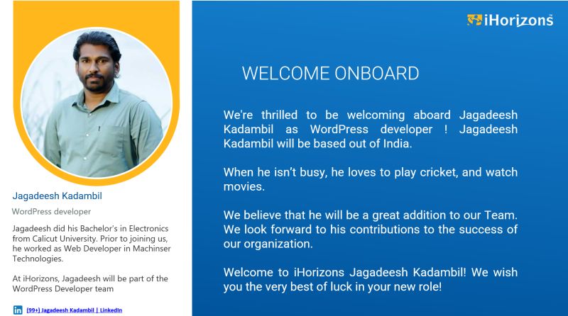iHorizons on LinkedIn: Welcome to iHorizons, Jagadeesh Kadambil iHorizons on LinkedIn: Welcome to iHorizons, Jagadeesh Kadambil