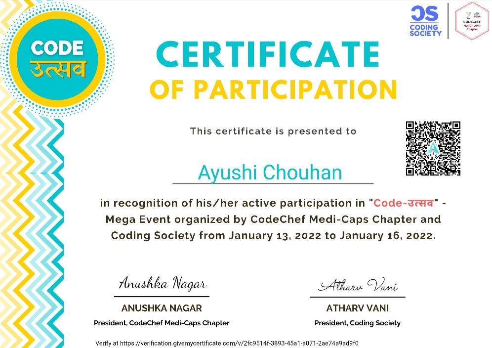 Ayushi Chouhan on LinkedIn: #codeutsav Ayushi Chouhan on LinkedIn: #codeutsav