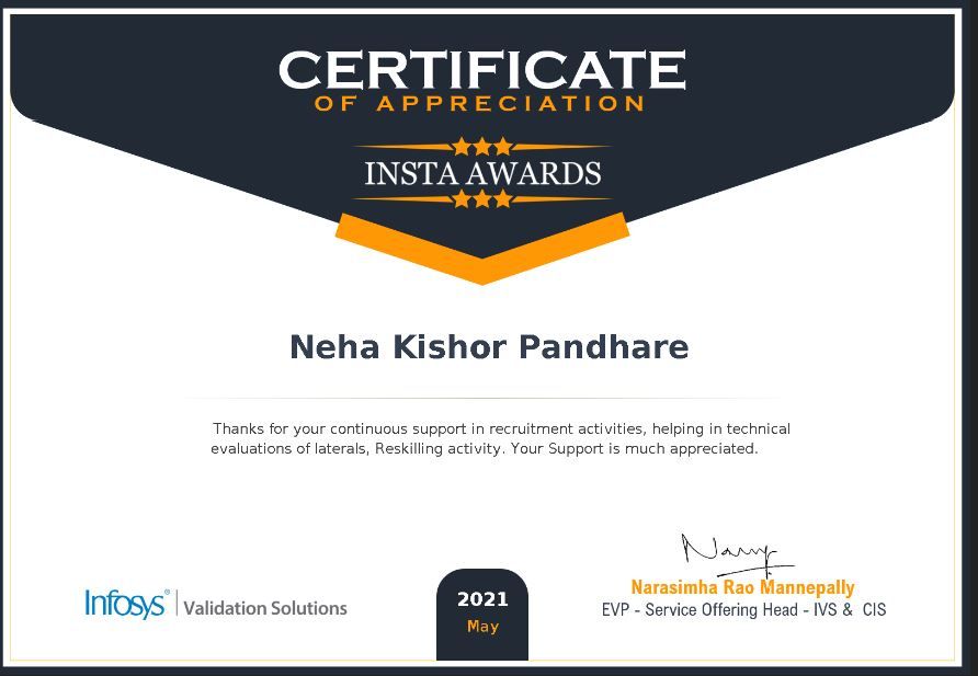 Neha Pandhare on LinkedIn: #infosys #awards2021 | 20 comments Neha Pandhare on LinkedIn: #infosys #awards2021 | 20 comments