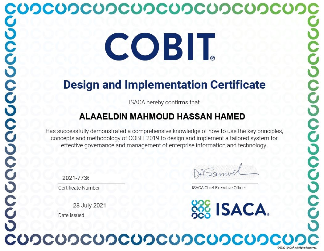 Alaa Mahmoud on LinkedIn: Cobit 2019 Design and Implementation Certificate Alaa Mahmoud on LinkedIn: Cobit 2019 Design and Implementation Certificate
