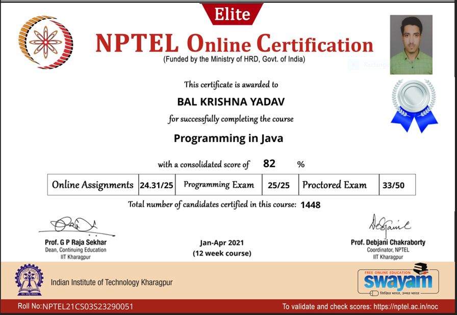 Bal Krishna Yadav on LinkedIn: #nptel #iitkharagpur #javaprogramming # ... Bal Krishna Yadav on LinkedIn: #nptel #iitkharagpur #javaprogramming # ...