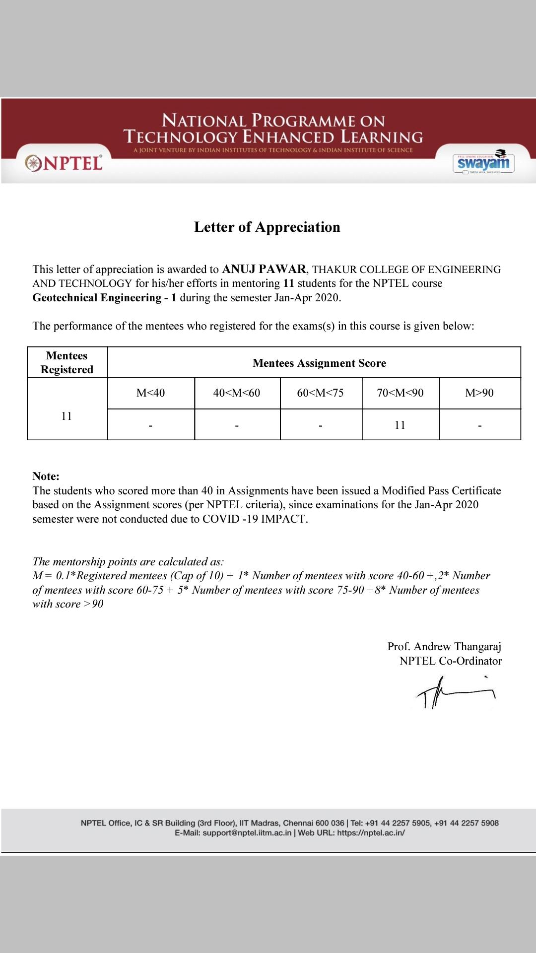 ANUJ PAWAR on LinkedIn: Letter of Appreciation from NPTEL ANUJ PAWAR on LinkedIn: Letter of Appreciation from NPTEL