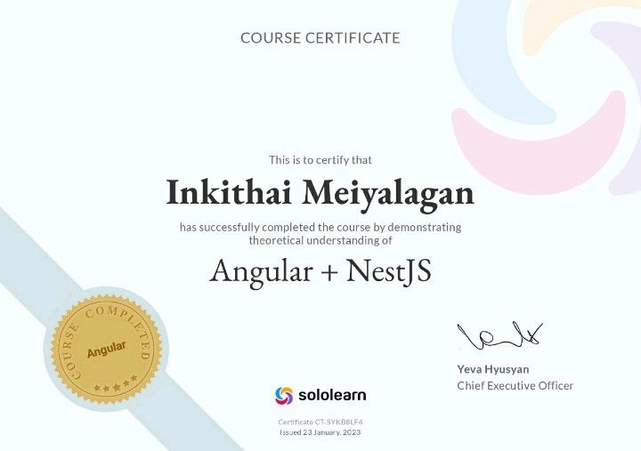 Inkithai Meiyalagan on LinkedIn: #sololearn #angular #nestjs #meanstack Inkithai Meiyalagan on LinkedIn: #sololearn #angular #nestjs #meanstack