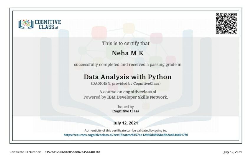 Neha M K on LinkedIn: #ibm #dataanalysis #cognitiveclass #ibmdeveloper Neha M K on LinkedIn: #ibm #dataanalysis #cognitiveclass #ibmdeveloper