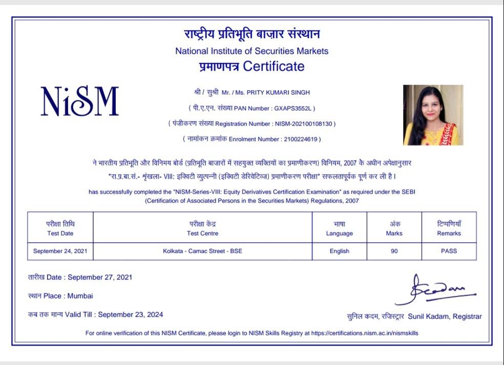 Prity Kumari Singh on LinkedIn: Hii connections ,I have cleared my NISM ... Prity Kumari Singh on LinkedIn: Hii connections ,I have cleared my NISM ...