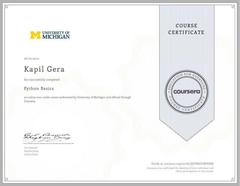 Kapil Gera on LinkedIn: #python #python3programmingspecialization Kapil Gera on LinkedIn: #python #python3programmingspecialization