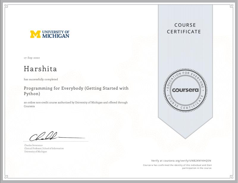 Harshita Verma on LinkedIn: Completion Certification for Programming ... Harshita Verma on LinkedIn: Completion Certification for Programming ...
