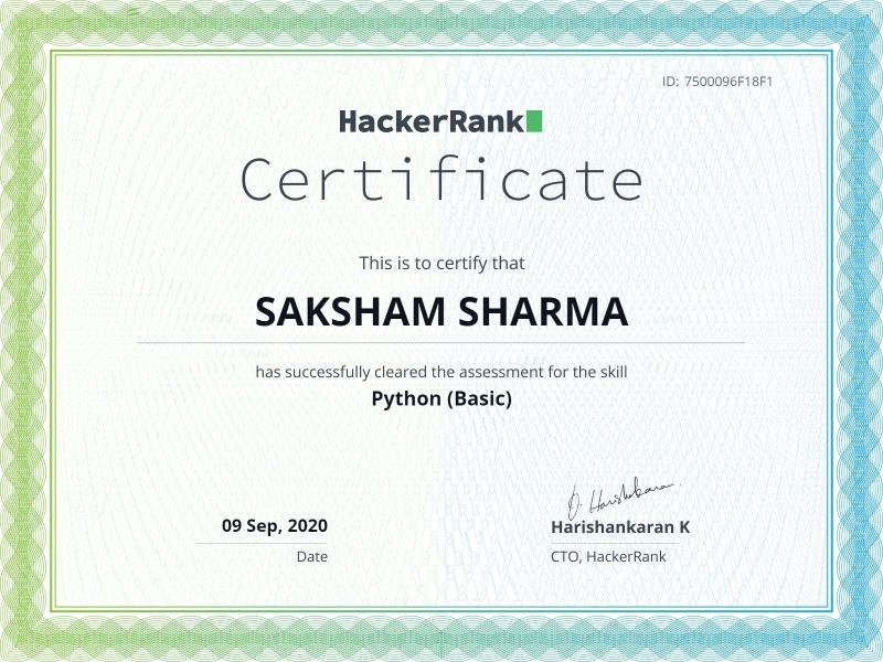 SAKSHAM S. on LinkedIn: #hackerrank #pythonprogramming SAKSHAM S. on LinkedIn: #hackerrank #pythonprogramming