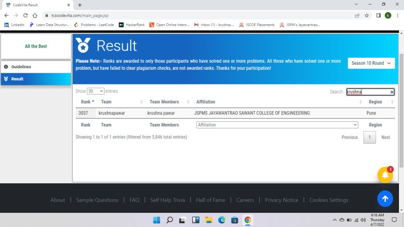 Krushna Pawar on LinkedIn: #tcscodevita #tcs #coding #codingcompetition Krushna Pawar on LinkedIn: #tcscodevita #tcs #coding #codingcompetition