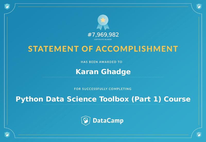 Karan Ghadge on LinkedIn: #datacamp #datascience #python #data #waytogo ... Karan Ghadge on LinkedIn: #datacamp #datascience #python #data #waytogo ...