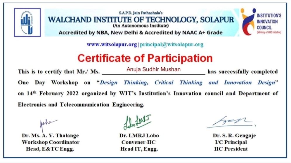 Anuja Mushan on LinkedIn: #certificate #innovation #design #designthinking Anuja Mushan on LinkedIn: #certificate #innovation #design #designthinking