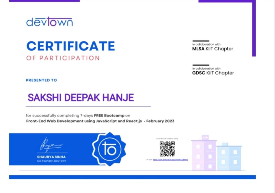 Sakshi Hanje on LinkedIn: #webdevelopment #react #javascript #devtown Sakshi Hanje on LinkedIn: #webdevelopment #react #javascript #devtown