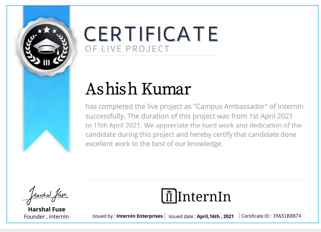 ASHISH KUMAR on LinkedIn: #opportunity #internshala #success #isp22 # ... ASHISH KUMAR on LinkedIn: #opportunity #internshala #success #isp22 # ...