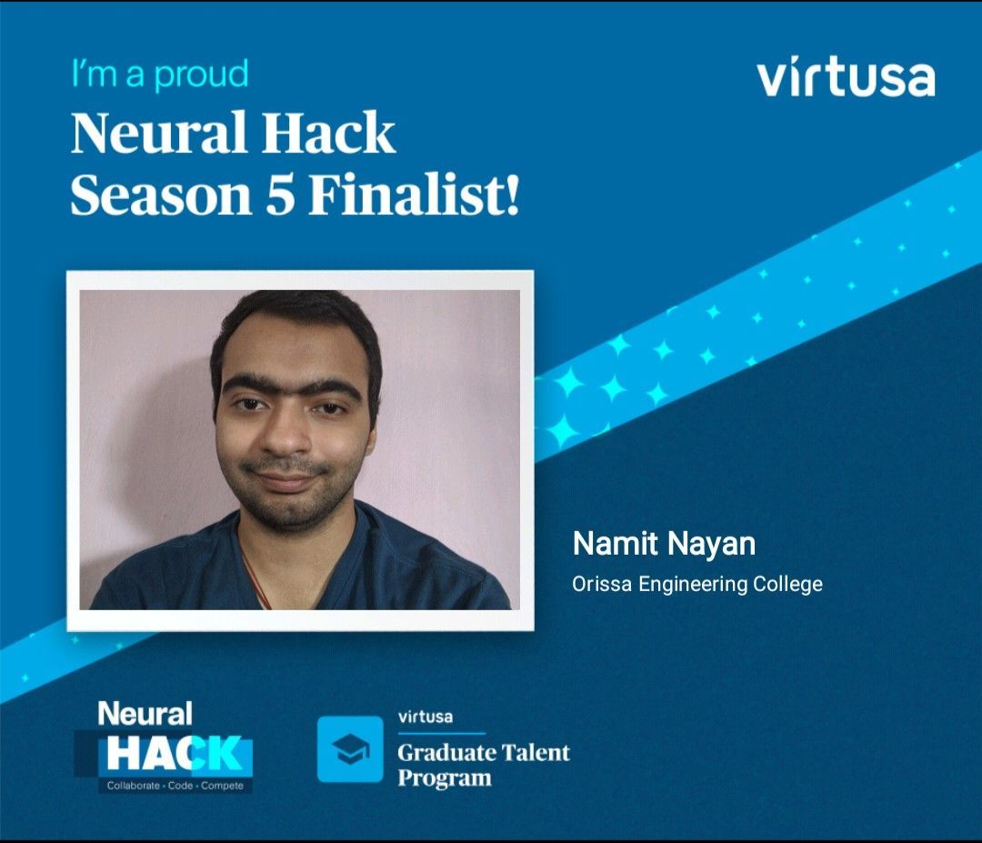 Namit Nayan on LinkedIn: #virtusa #neuralhacks5 #teamgtp # ... Namit Nayan on LinkedIn: #virtusa #neuralhacks5 #teamgtp # ...
