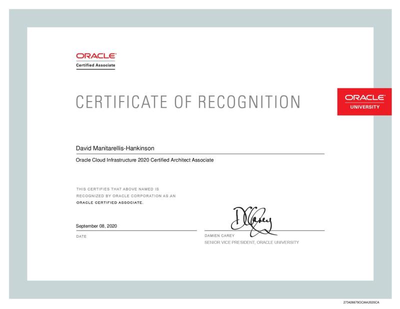 David MH on LinkedIn: Pleased to pass the OCI Architect Associate Exam ... David MH on LinkedIn: Pleased to pass the OCI Architect Associate Exam ...