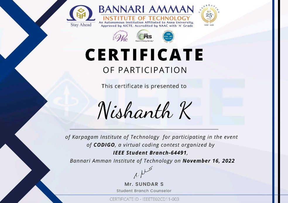 Nishanth K on LinkedIn: #codigo #ieee Nishanth K on LinkedIn: #codigo #ieee