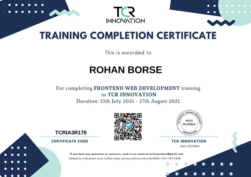 Rohan Borse on LinkedIn: #internship #webdeveloper #training #frontend ... Rohan Borse on LinkedIn: #internship #webdeveloper #training #frontend ...