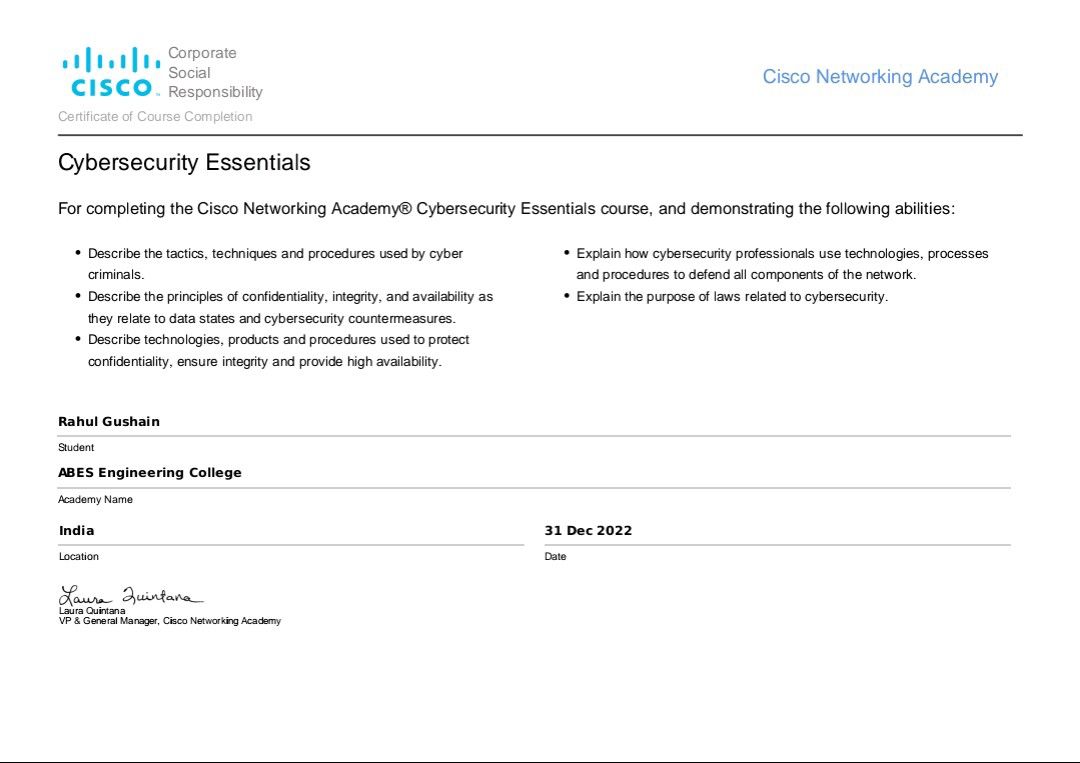 Rahul Gushain on LinkedIn: #connections #cisco #cybersecurity #certificate Rahul Gushain on LinkedIn: #connections #cisco #cybersecurity #certificate