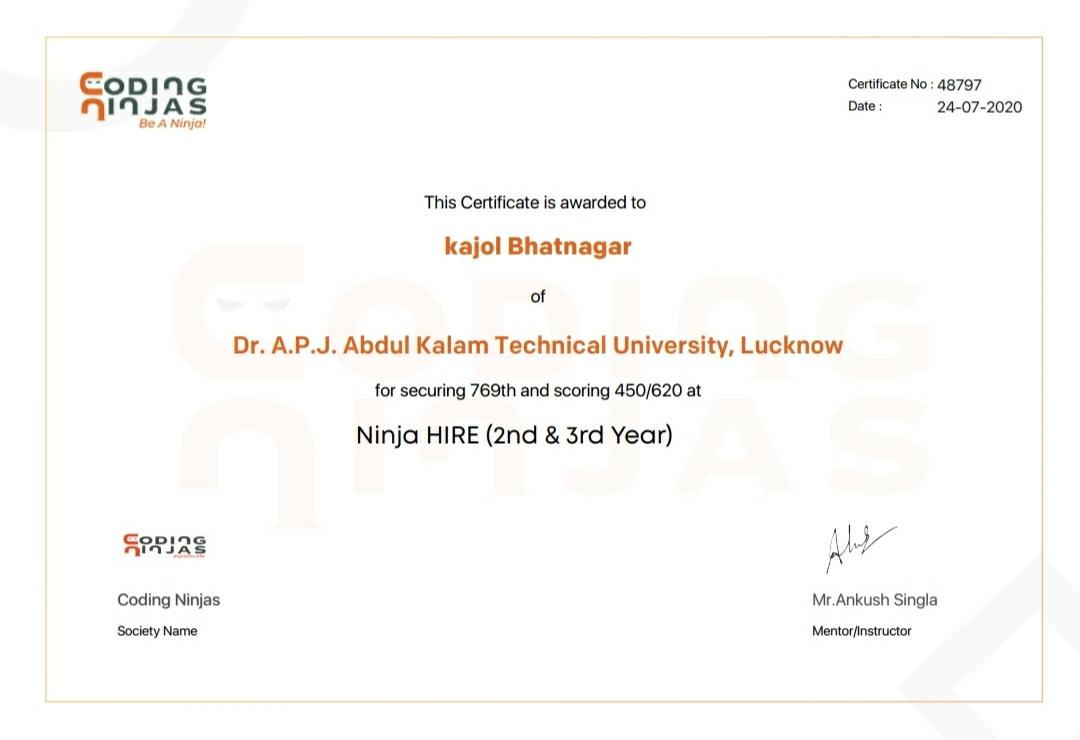 Kajol Bhatnagar on LinkedIn: #codingninjas #happycoding Kajol Bhatnagar on LinkedIn: #codingninjas #happycoding