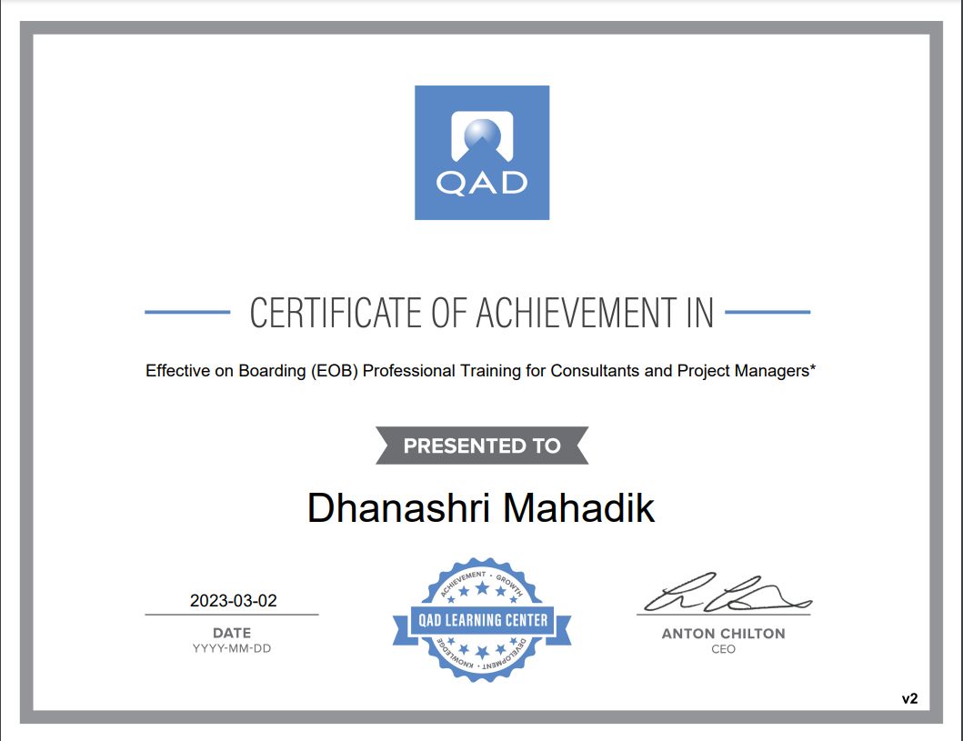 Dhanashri Mahadik on LinkedIn: #training #qad | 14 comments Dhanashri Mahadik on LinkedIn: #training #qad | 14 comments