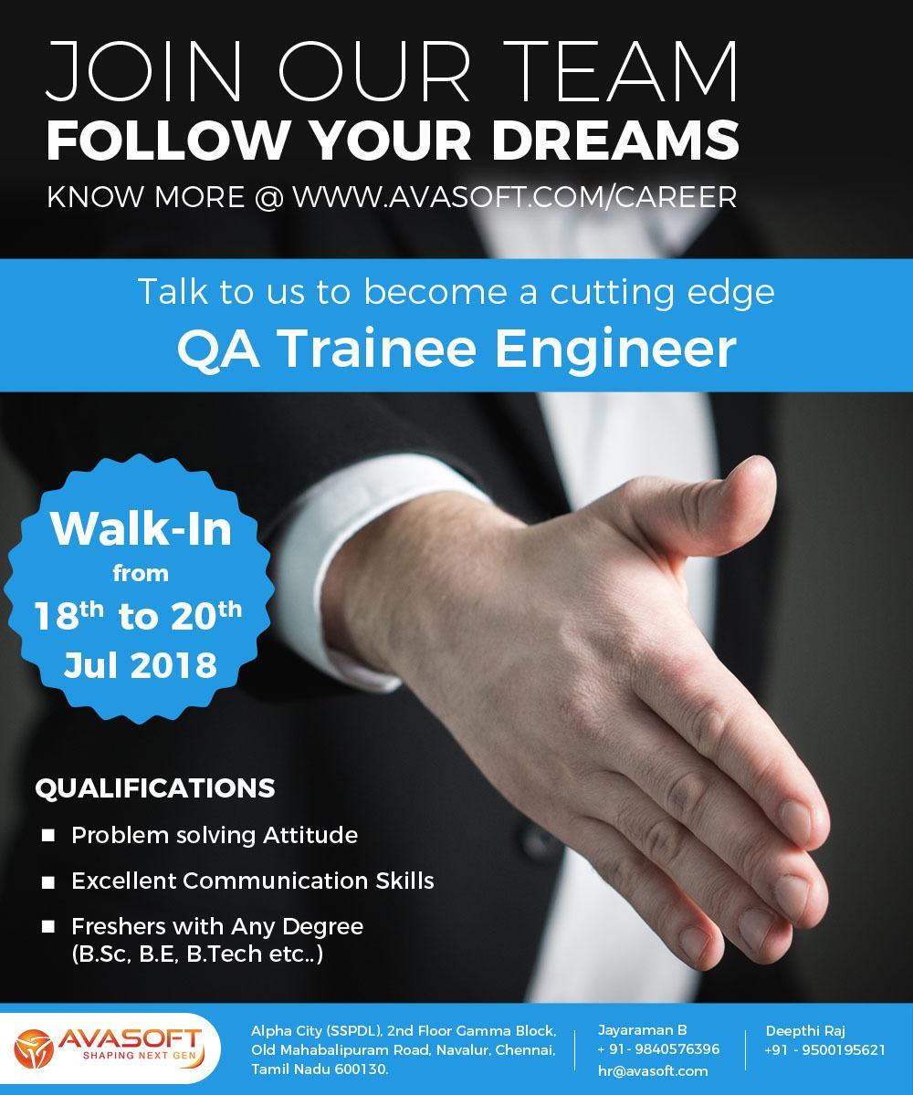 AVASOFT on LinkedIn: We are Hiring! QA Trainee Engineer - Apply Now ... AVASOFT on LinkedIn: We are Hiring! QA Trainee Engineer - Apply Now ...