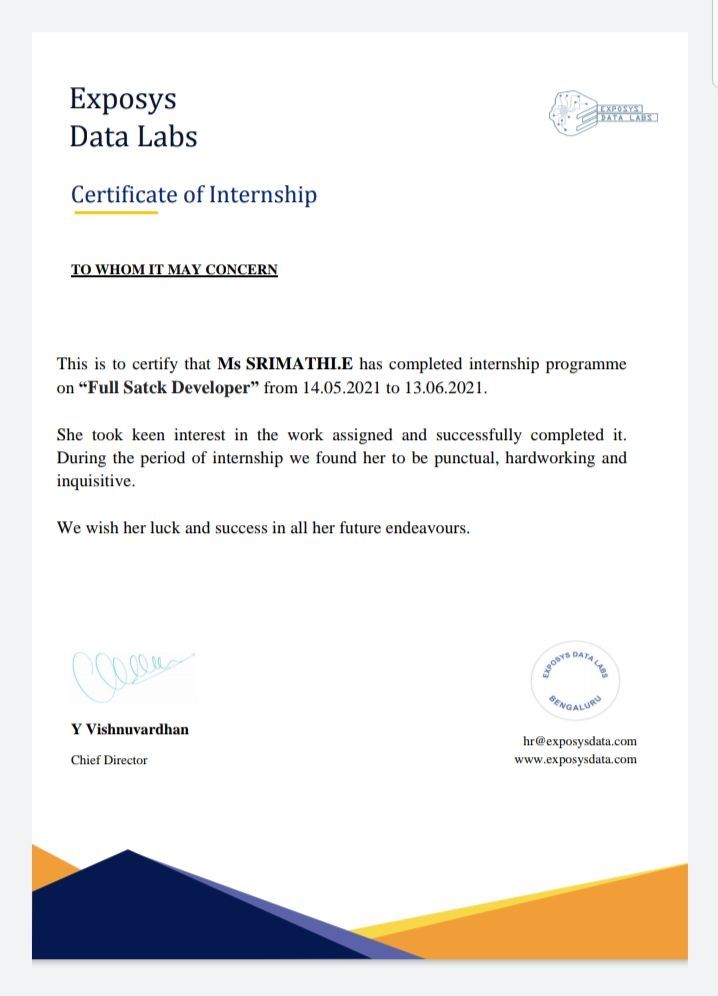 Srimathi E on LinkedIn: #development #internship #intern Srimathi E on LinkedIn: #development #internship #intern
