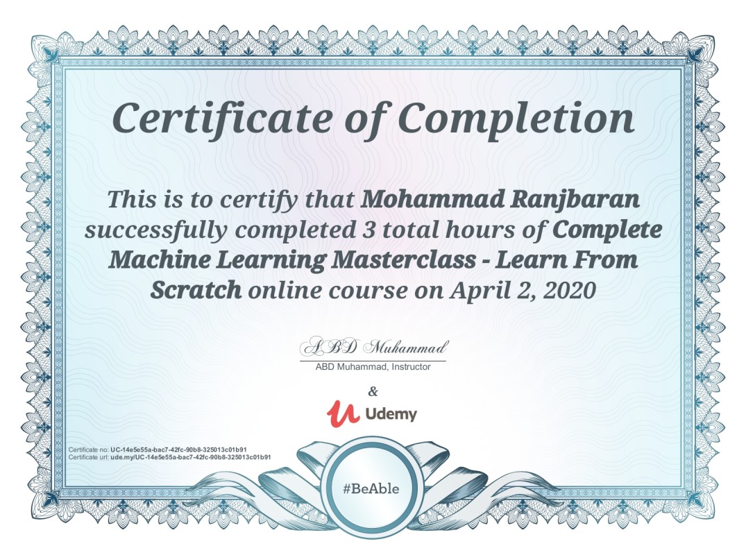 Mohammad Ranjbaran on LinkedIn: Udemy Course Completion Certificate Mohammad Ranjbaran on LinkedIn: Udemy Course Completion Certificate