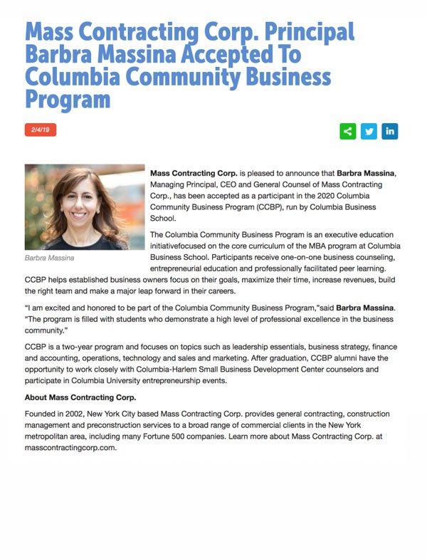 Barbra Massina on LinkedIn: New York Citybizlist: Mass Contracting Corp ... Barbra Massina on LinkedIn: New York Citybizlist: Mass Contracting Corp ...