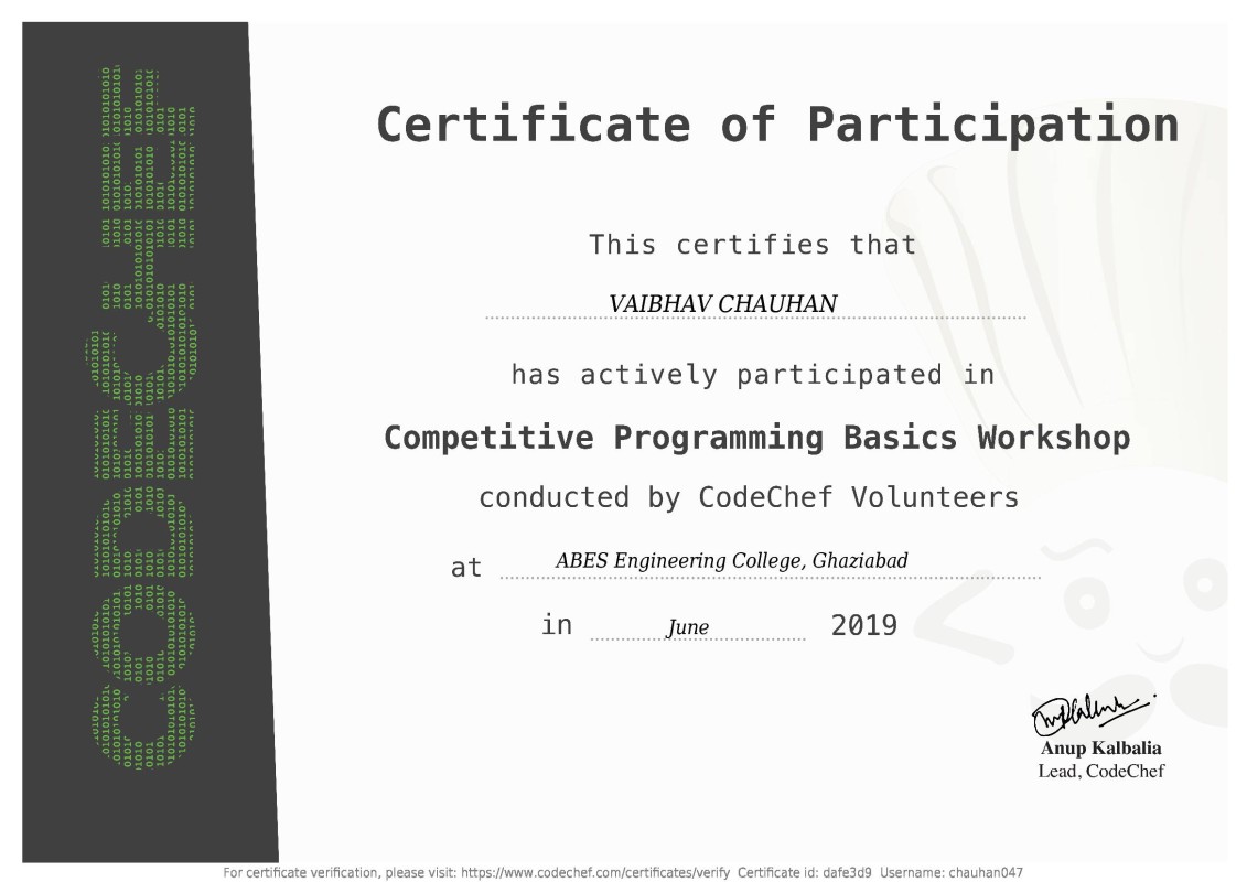 Vaibhav Chauhan on LinkedIn: CodeChef Certificate - VAIBHAV CHAUHAN Vaibhav Chauhan on LinkedIn: CodeChef Certificate - VAIBHAV CHAUHAN