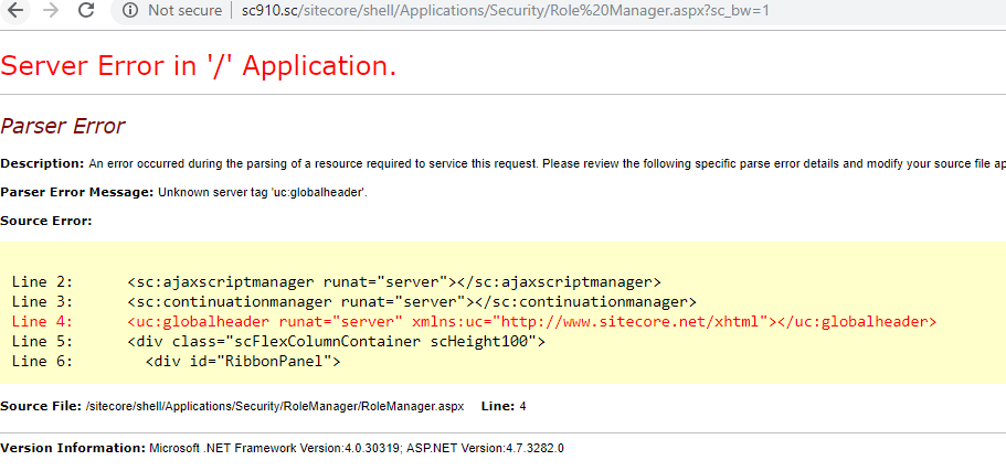 Sitecore 9.1: Parser error at Role Manager page Sitecore 9.1: Parser error at Role Manager page
