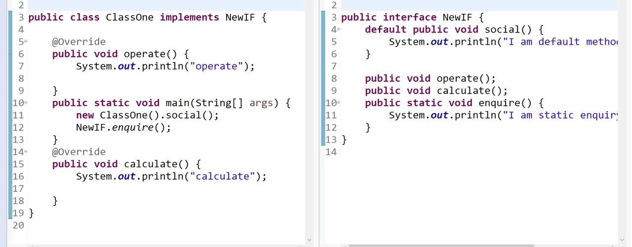 Implementation of methods in Interfaces with static and default keyword Implementation of methods in Interfaces with static and default keyword
