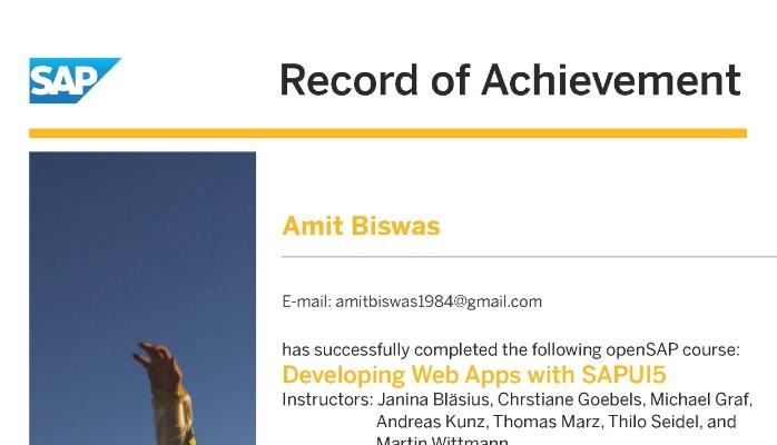Record of achievement: Developing Web Apps with SAPUI5 Record of achievement: Developing Web Apps with SAPUI5