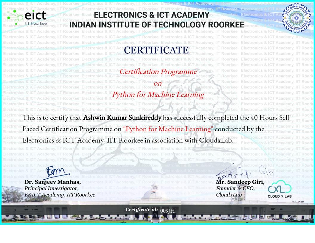 Ashwin Kumar Sunkireddy on LinkedIn: #python #ml #iitroorkee Ashwin Kumar Sunkireddy on LinkedIn: #python #ml #iitroorkee