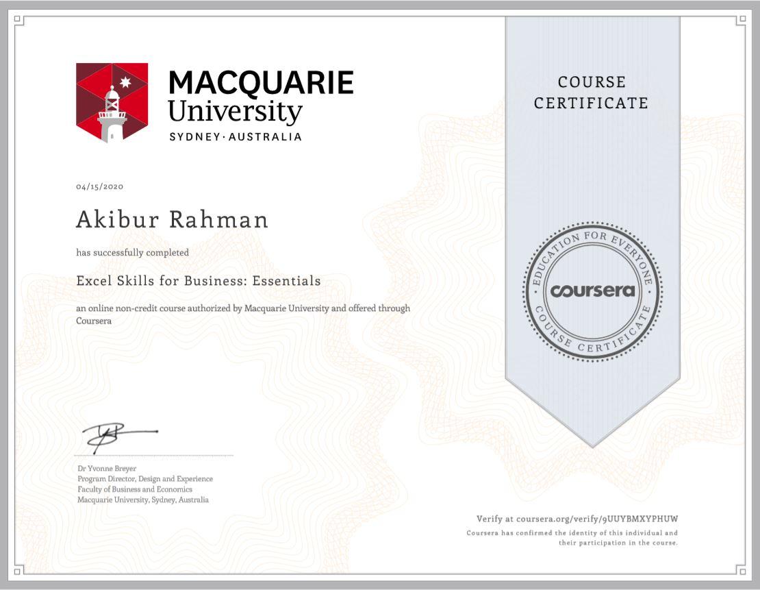 Akibur Rahman on LinkedIn: #microsoftexcel #coursera Akibur Rahman on LinkedIn: #microsoftexcel #coursera