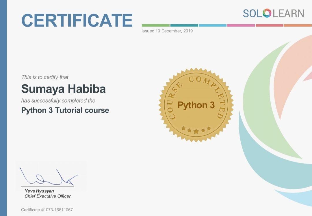Sumaya Habiba on LinkedIn: #certificate #pythonprogramminglanguage Sumaya Habiba on LinkedIn: #certificate #pythonprogramminglanguage