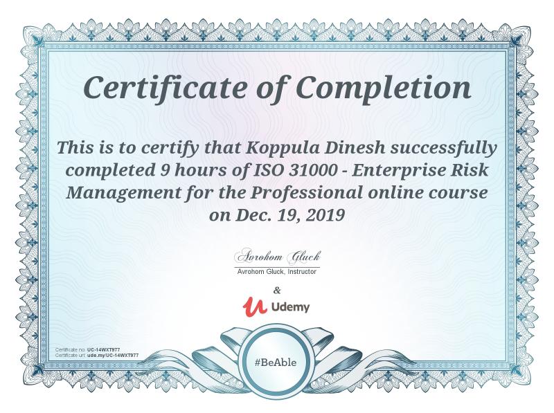 Dinesh Koppula on LinkedIn: Completion of ERM ISO 31000 Dinesh Koppula on LinkedIn: Completion of ERM ISO 31000