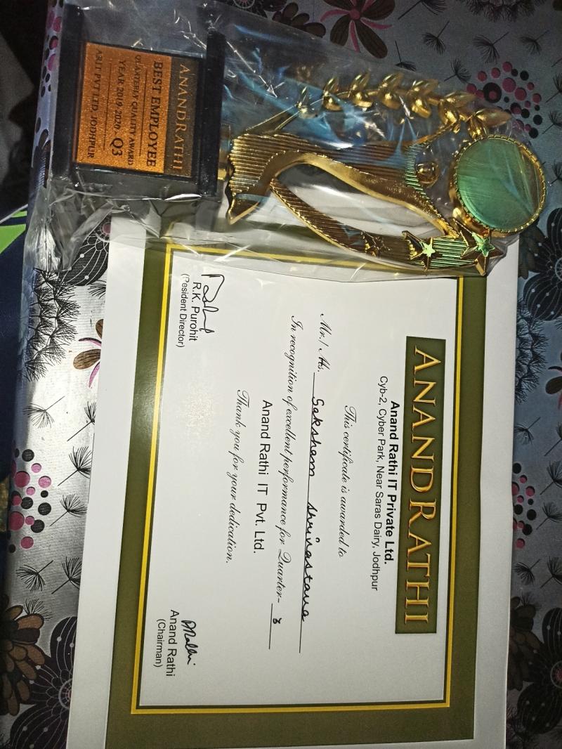 Saksham Shrivastava on LinkedIn: #bestemployee #quarter #award Saksham Shrivastava on LinkedIn: #bestemployee #quarter #award