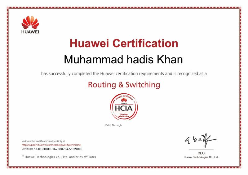 HADIS KHAN on LinkedIn: HCNA : Huawei Certified Network Associate HADIS KHAN on LinkedIn: HCNA : Huawei Certified Network Associate