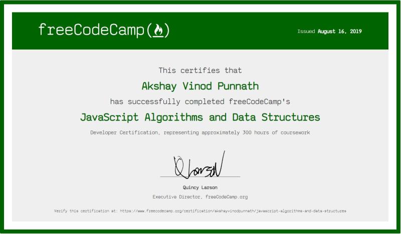 Akshay Vinod on LinkedIn: Completed freeCodeCamp Javascript certification Akshay Vinod on LinkedIn: Completed freeCodeCamp Javascript certification