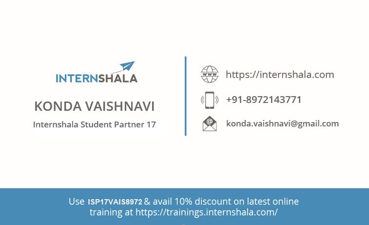 KONDA VAISHNAVI on LinkedIn: #internshalastudentpartner #thankyou # ... KONDA VAISHNAVI on LinkedIn: #internshalastudentpartner #thankyou # ...