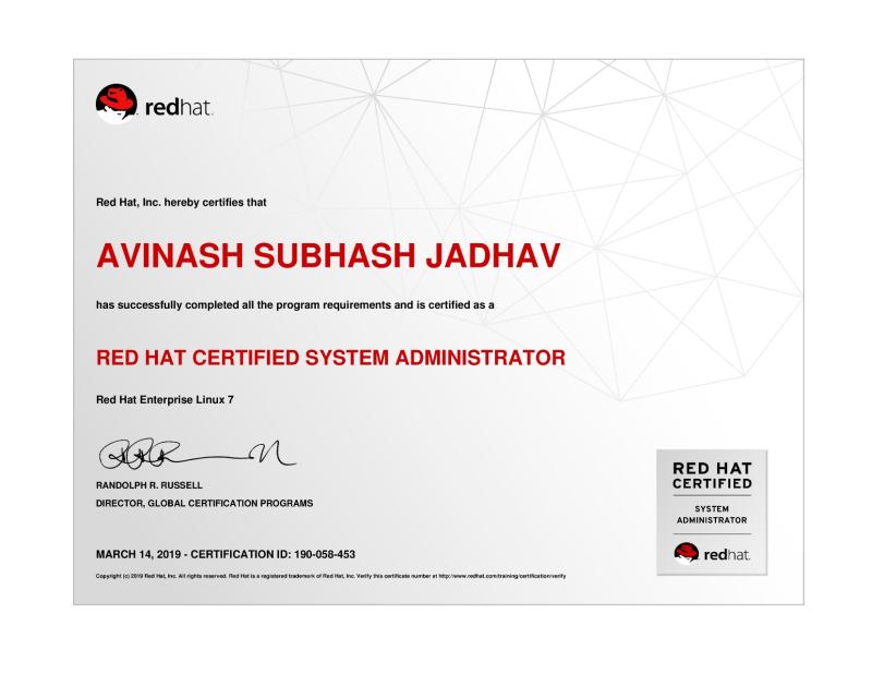 Avinash Jadhav on LinkedIn: #globalcertificate #redhat #linux #rhcsa Avinash Jadhav on LinkedIn: #globalcertificate #redhat #linux #rhcsa