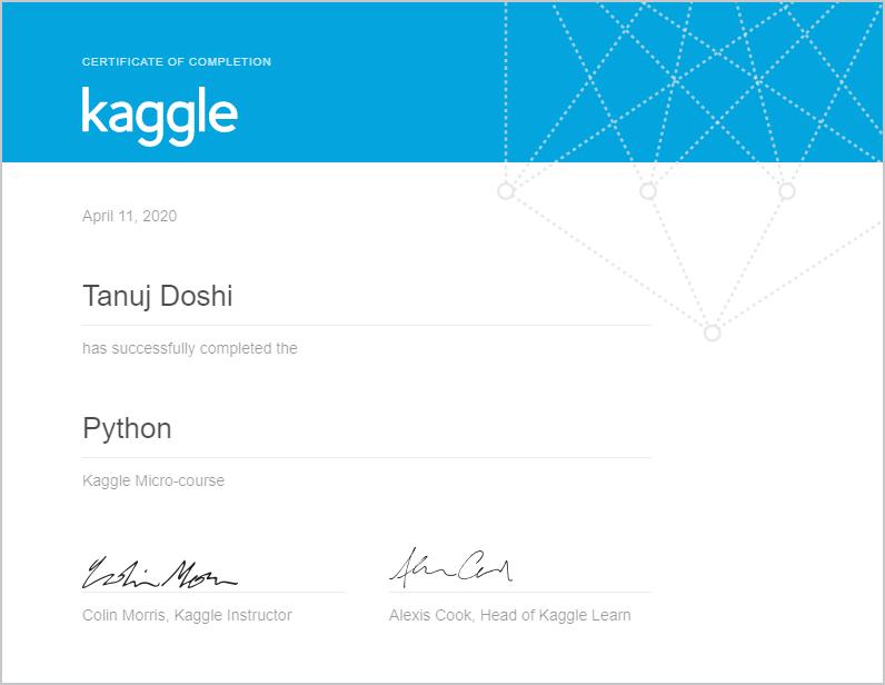 Tanuj Doshi on LinkedIn: #kaggle #pythonprogramming #microcourse Tanuj Doshi on LinkedIn: #kaggle #pythonprogramming #microcourse