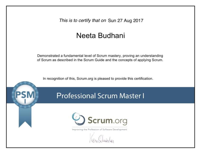 Neeta Budhani on LinkedIn: Earned Professional Scrum Master certificate ... Neeta Budhani on LinkedIn: Earned Professional Scrum Master certificate ...