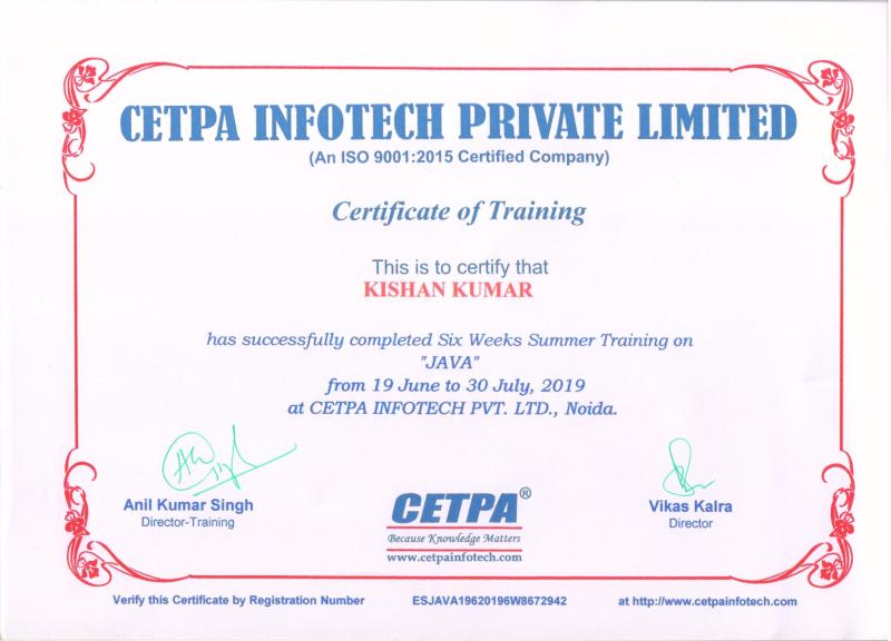 Kishan Kumar on LinkedIn: Java training certificate... Kishan Kumar on LinkedIn: Java training certificate...